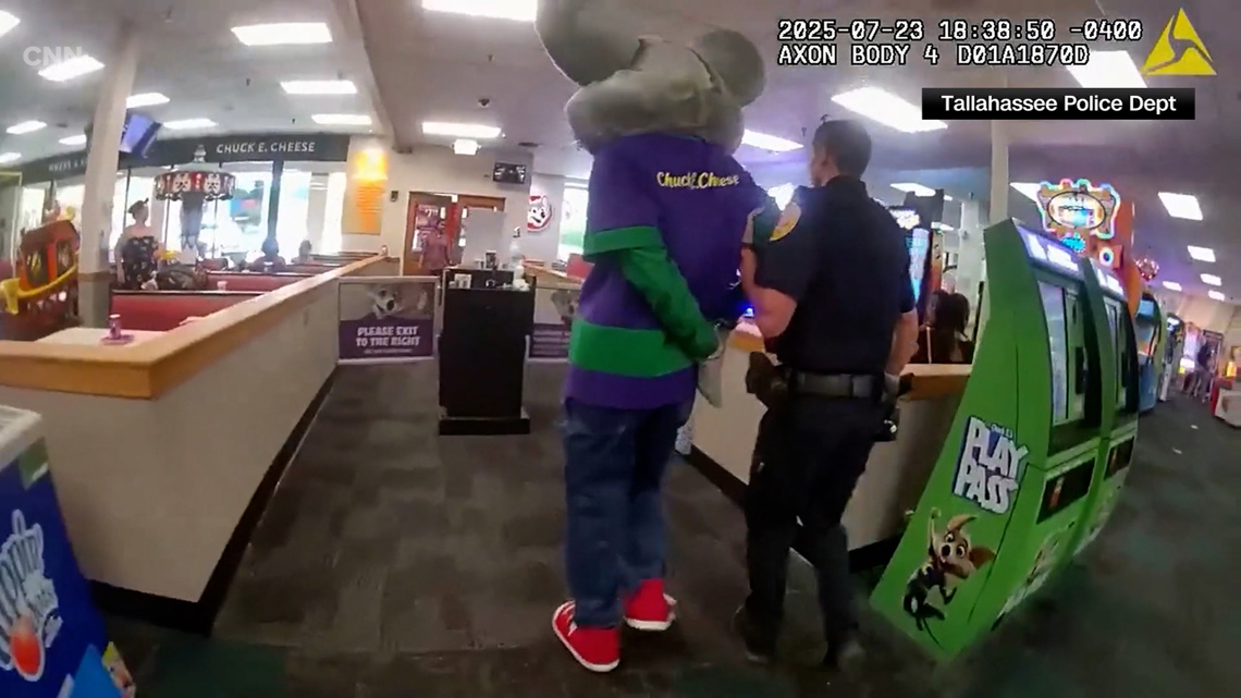 Bodycam video shows Chuck E. Cheese mascot arrested in Florida | 13wmaz.com