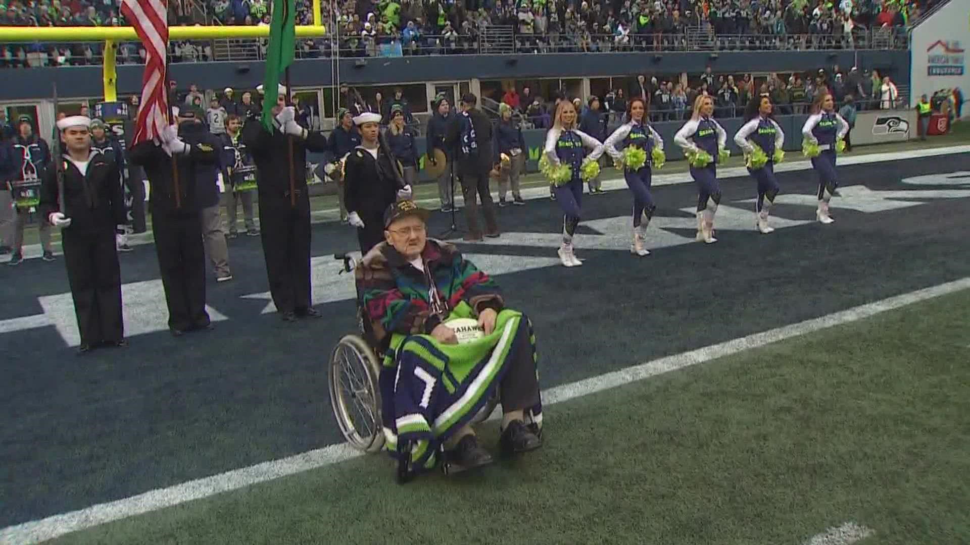 Seahawks honor 100-year-old Pearl Harbor Survivor during home game ...