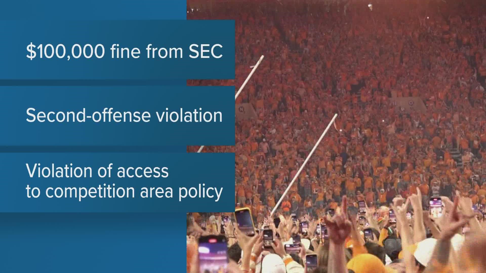 SEC fines Tennessee for fans storming the field after AL game | 13wmaz.com