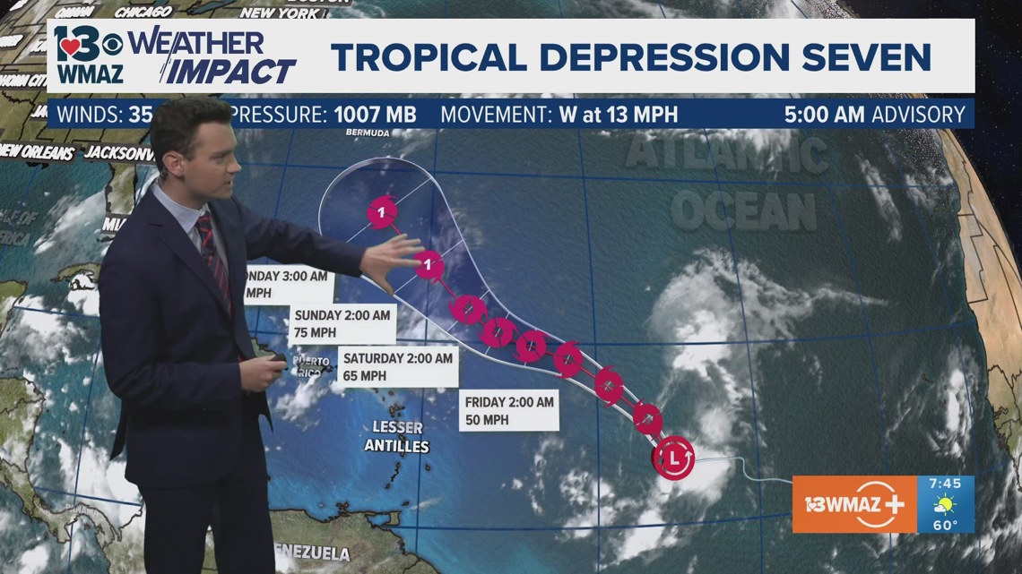 Tropical Depression Seven forms in the central Atlantic Ocean. (Tropics ...