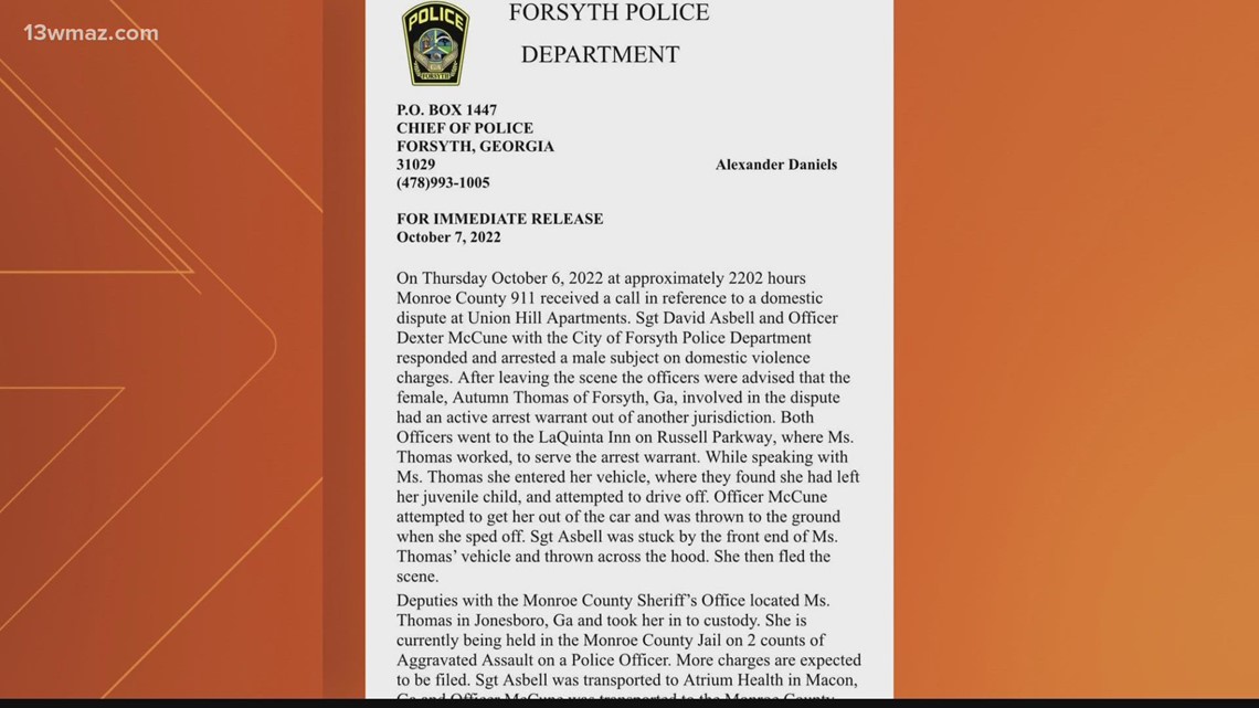 Forsyth woman runs from arrest, injures two police officers | 13wmaz.com