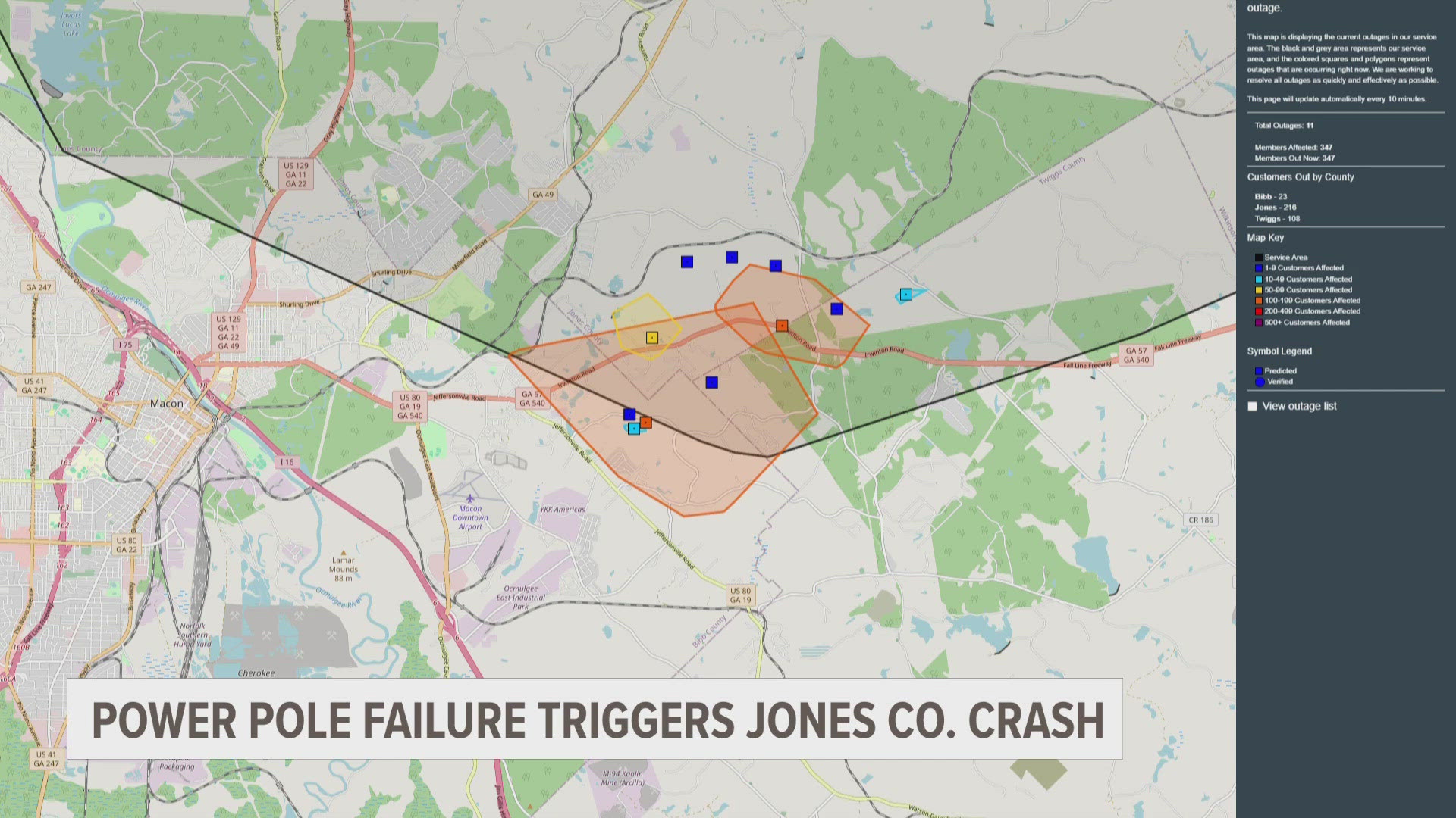 Power pole failure causes multiple-vehicle crash; power outage ...