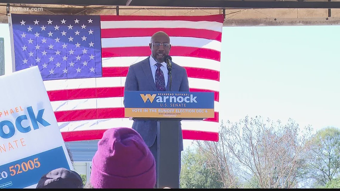 Georgia Senator Raphael Warnock makes his case for reelection in Macon ...