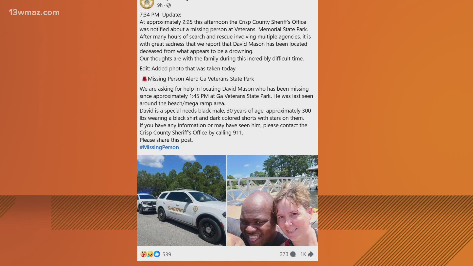 Special needs man drowns at Georgia Veterans State Park | 13wmaz.com