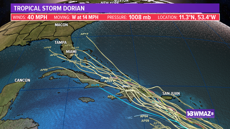 Tropical Storm Dorian | Projected path, spaghetti plots, and info for ...