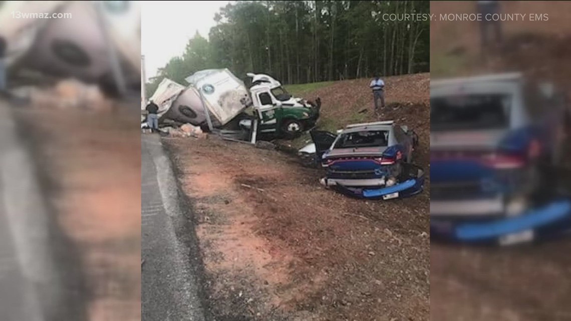 Georgia State trooper, truck wreck blocks traffic on I-75 Southbound in ...