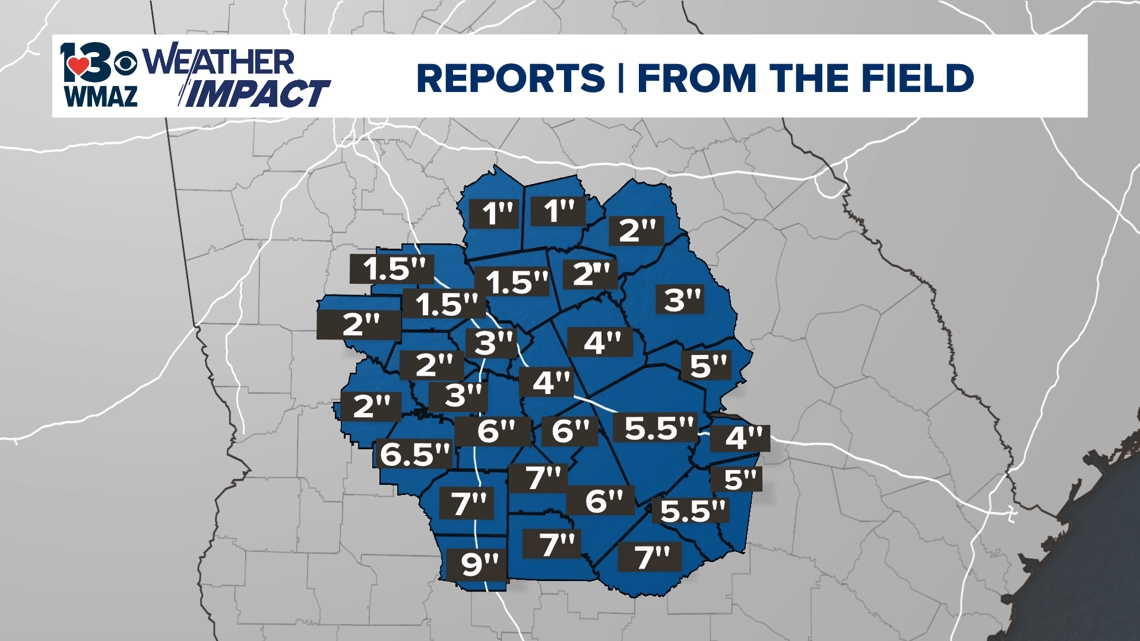 County-by-county: How much snow did Central Georgia get? What the data ...