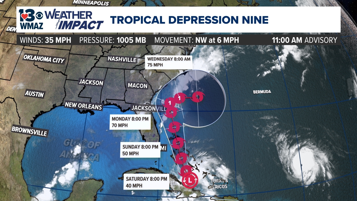 Tropical Depression Nine forms near the Bahamas (11 AM Update 9/27/25 ...