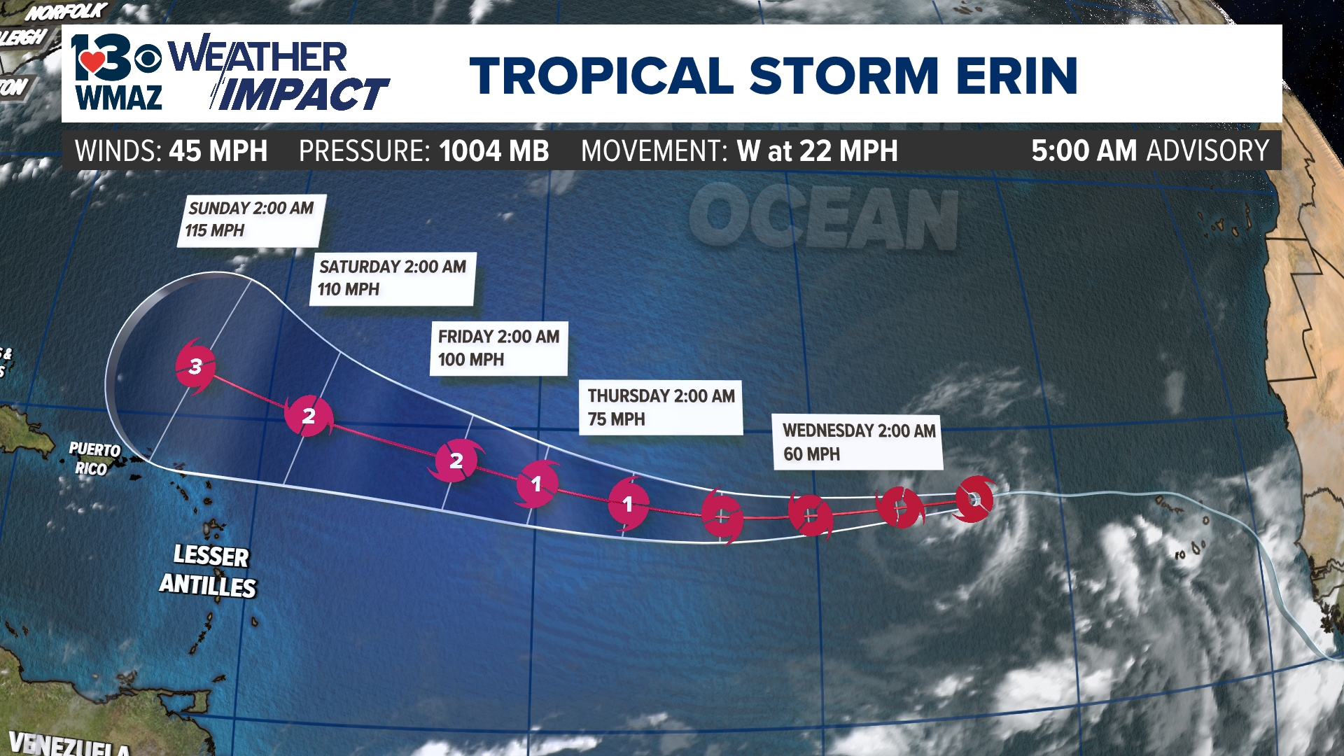 Tracking the tropics: Tropical Storm Erin forms in the eastern Atlantic ...