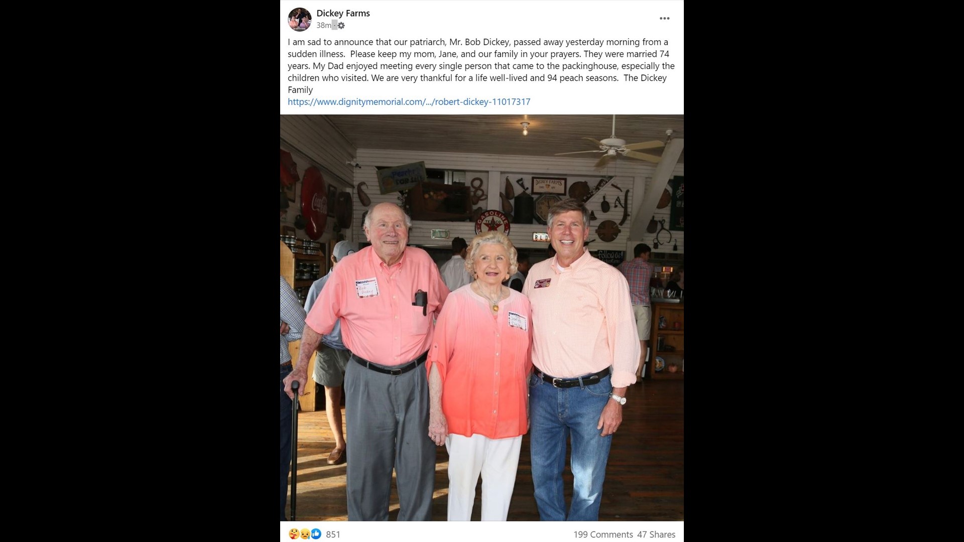 Dickey Farms patriarch Bob Dickey passes away | 13wmaz.com