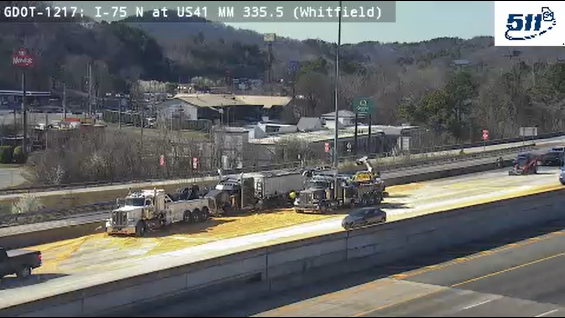 Truck overturns causing corn spill across I-75 in North Georgia ...