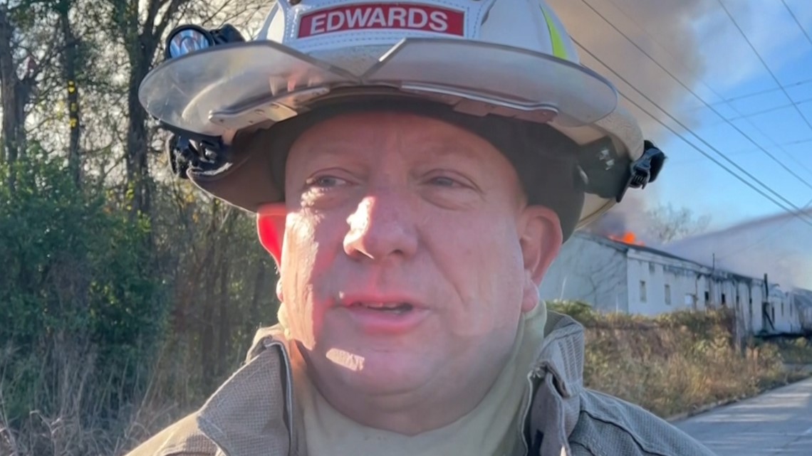 Crews battling fully-involved fire at a vacant warehouse in Macon ...