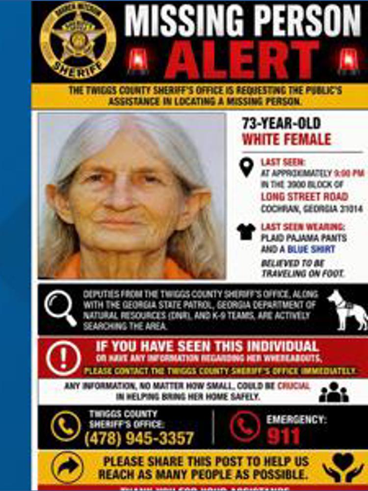 Twiggs County officials looking for missing 73-year-old woman with ...