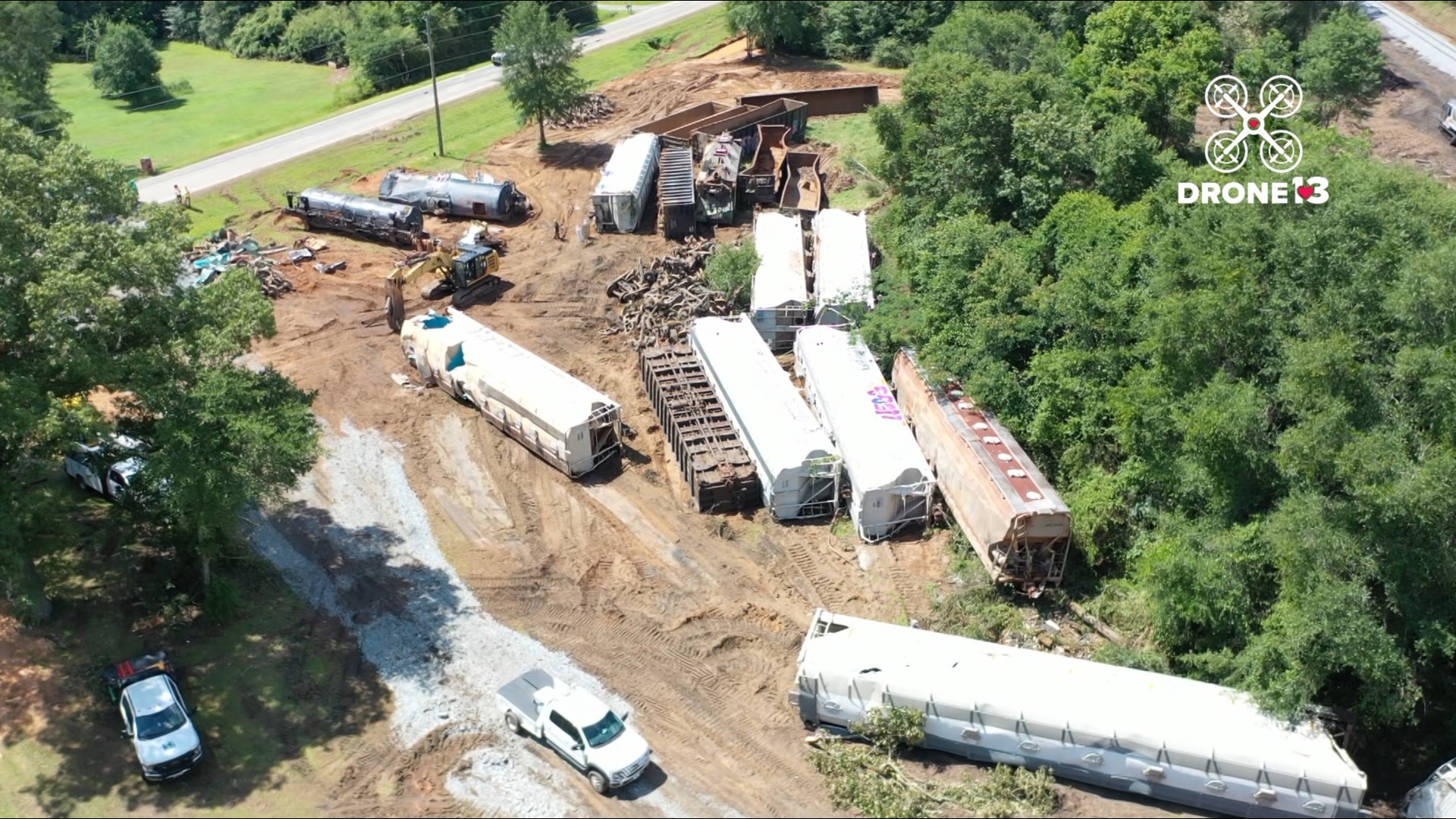 Drone captures aftermath of Peach County train derailment | 13wmaz.com