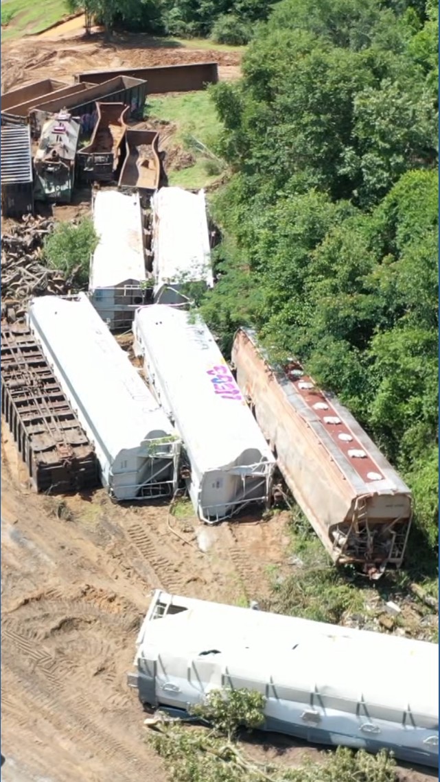 Drone captures aftermath of Peach County train derailment | 13wmaz.com