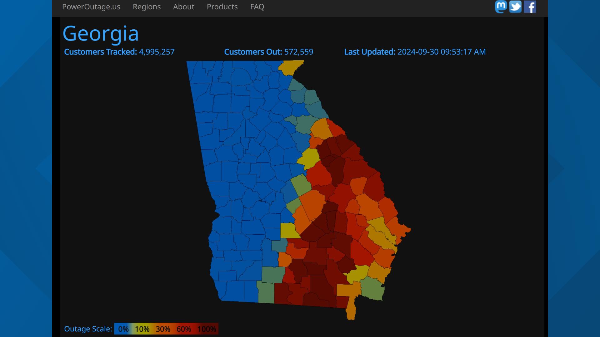 Helene power outages: Nearly 600K still without power in GA | 13wmaz.com