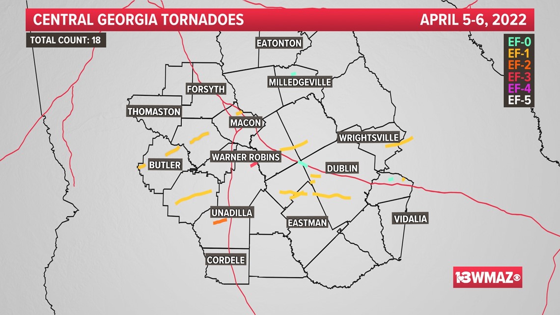 Here's a list of confirmed April 5-6 tornadoes in Central Georgia ...
