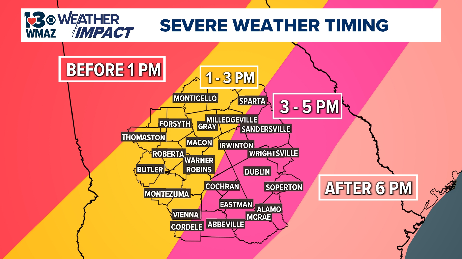 Central Georgia braces for severe storms Monday | 13wmaz.com