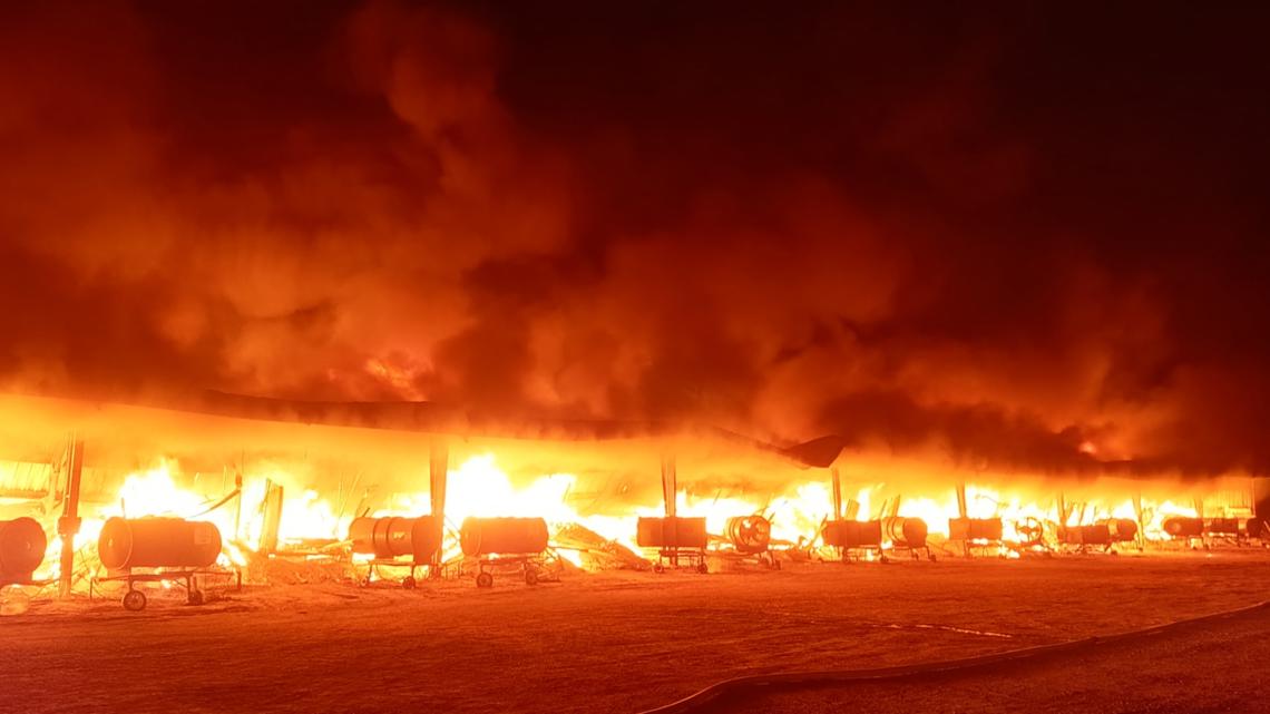 Rochelle peanut facility fire rages as crews battle | 13wmaz.com