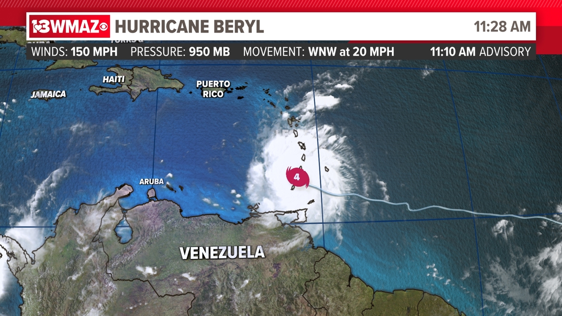 11 A.M. Tropics Update: Hurricane Beryl makes landfall in Carriacou, Grenada | 13wmaz.com