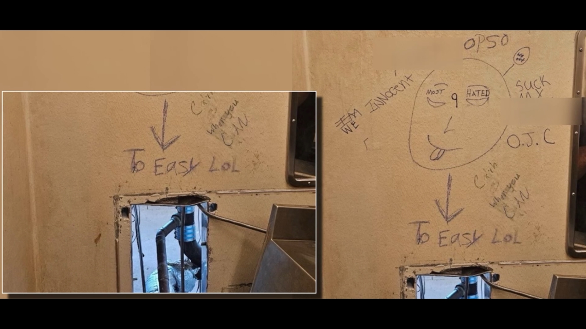 Photo shows Orleans Parish Jail escape hole, ‘To easy lol’ message | 13wmaz.com